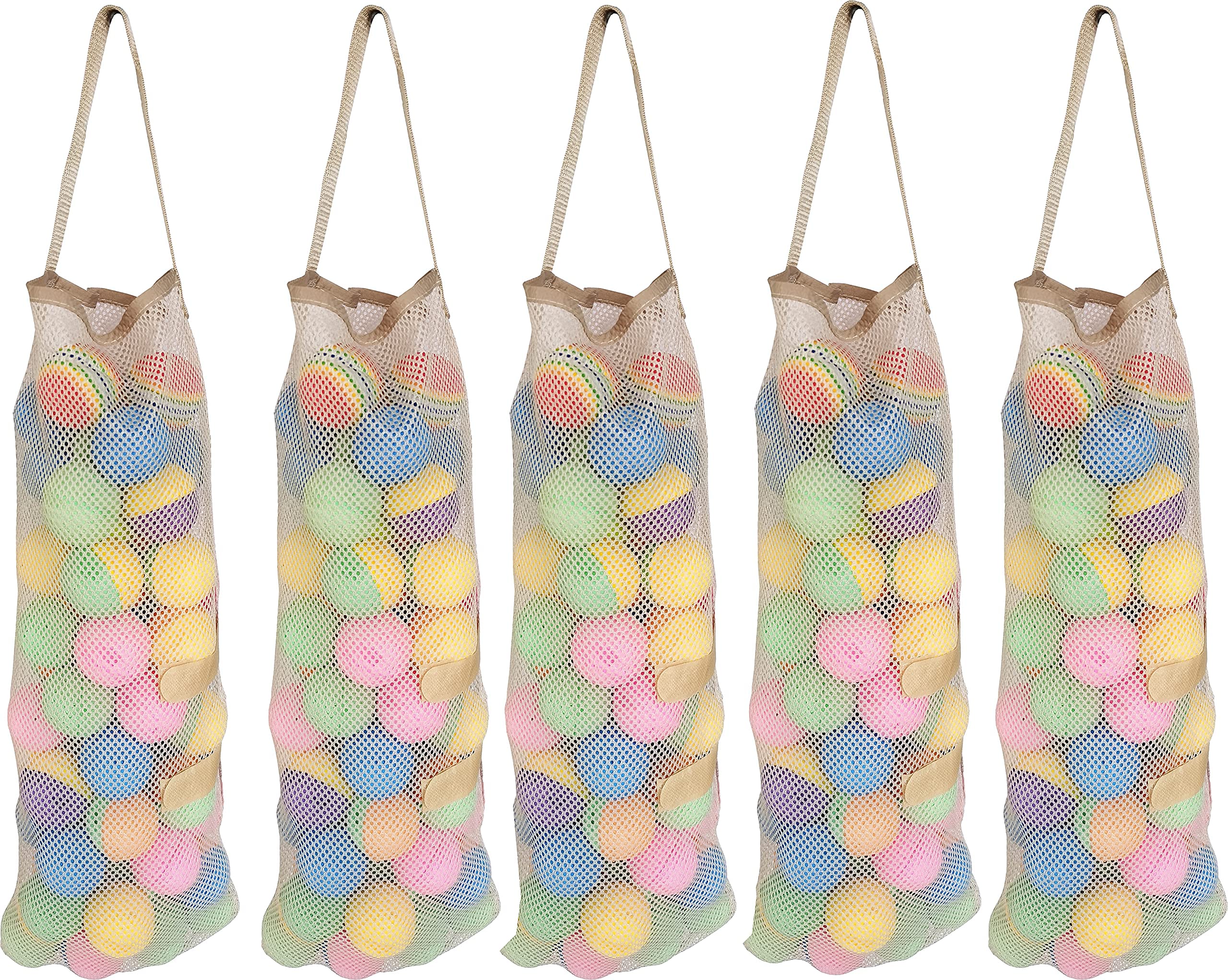 Hanging Mesh Storage Bags 5Pack Potatoes Bags Onion Bags Mesh Garlic Net Bags Long and Large Reusable Net Storage Produce Bags (Beige)