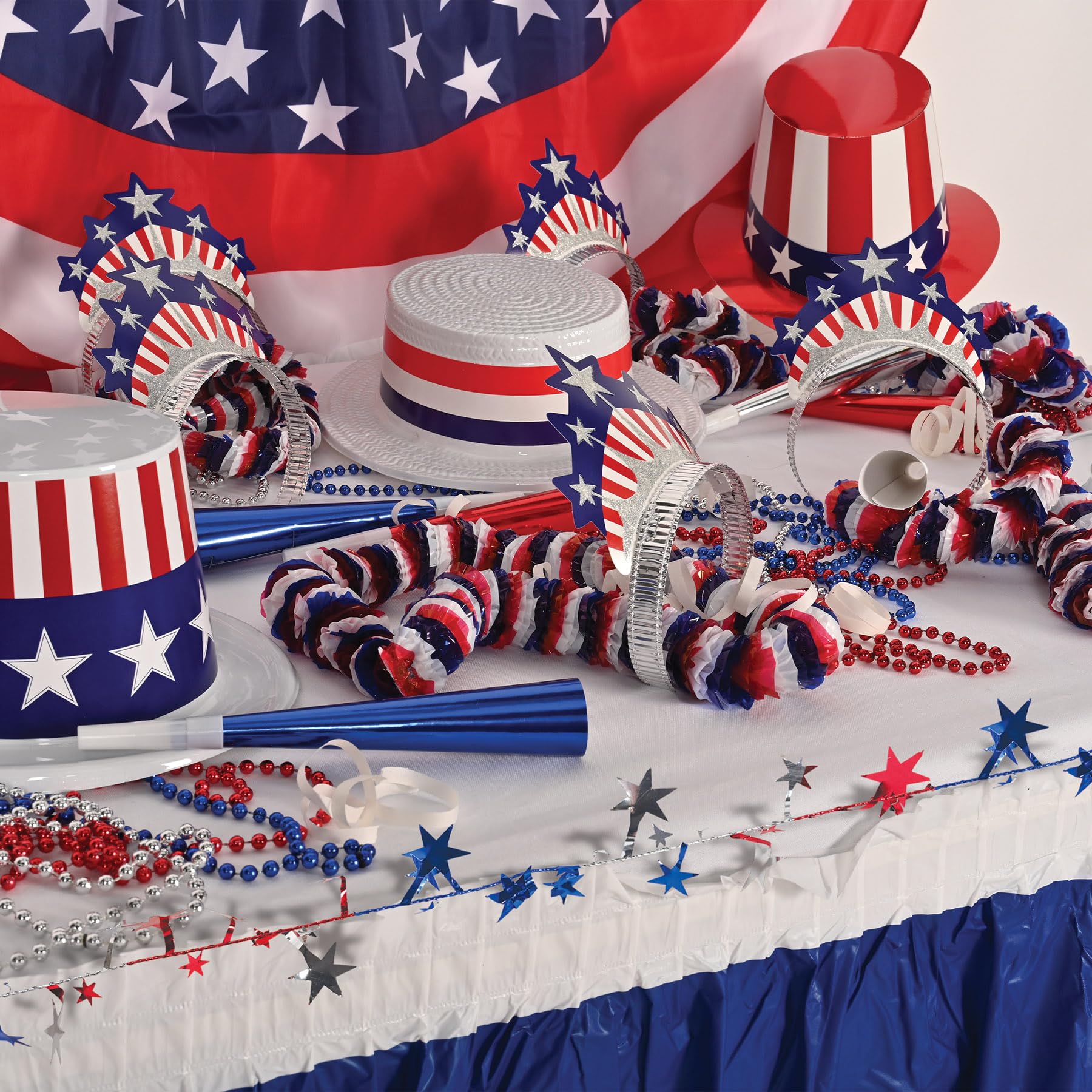 Beistle Gleam 'N Flex Star Garland, 25-Feet, Red/Silver/Blue