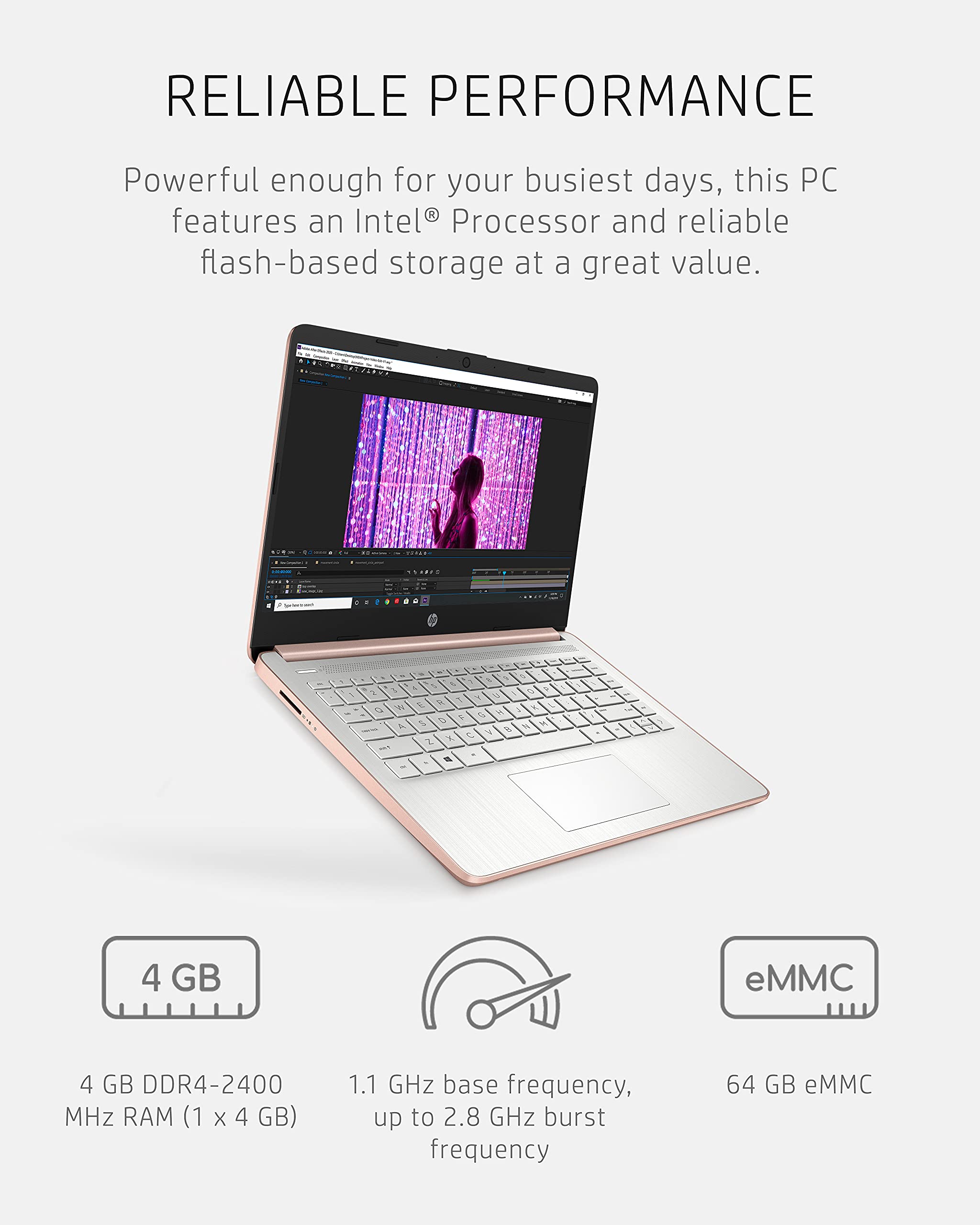 HP 14 Laptop, Intel Celeron N4020, 4 GB RAM, 64 GB Storage, 14-inch Micro-edge HD Display, Windows 10 Home, Thin & Portable, 4K Graphics, One Year of Microsoft 365 (14-dq0030nr, 2021, Pale Rose Gold)