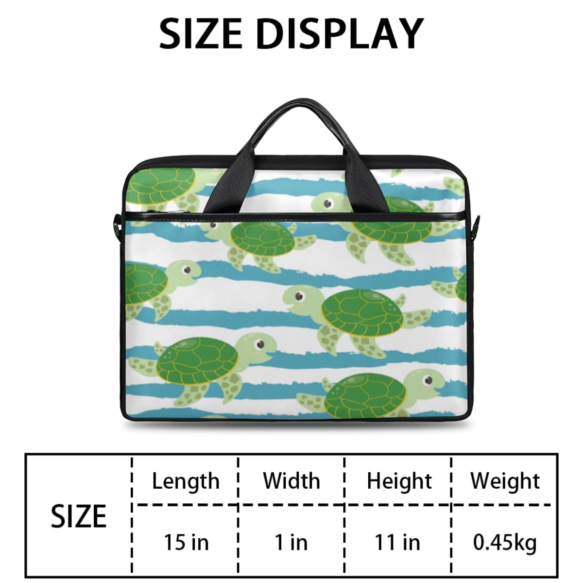 Cartoon Turtle Stripe Laptop Computer Bag Waterproof Shoulder Messenger Bag 13-15 inch Durable Laptop Tote Bag with Shoulder Strap Handle Lightweight Crossbody Briefcase