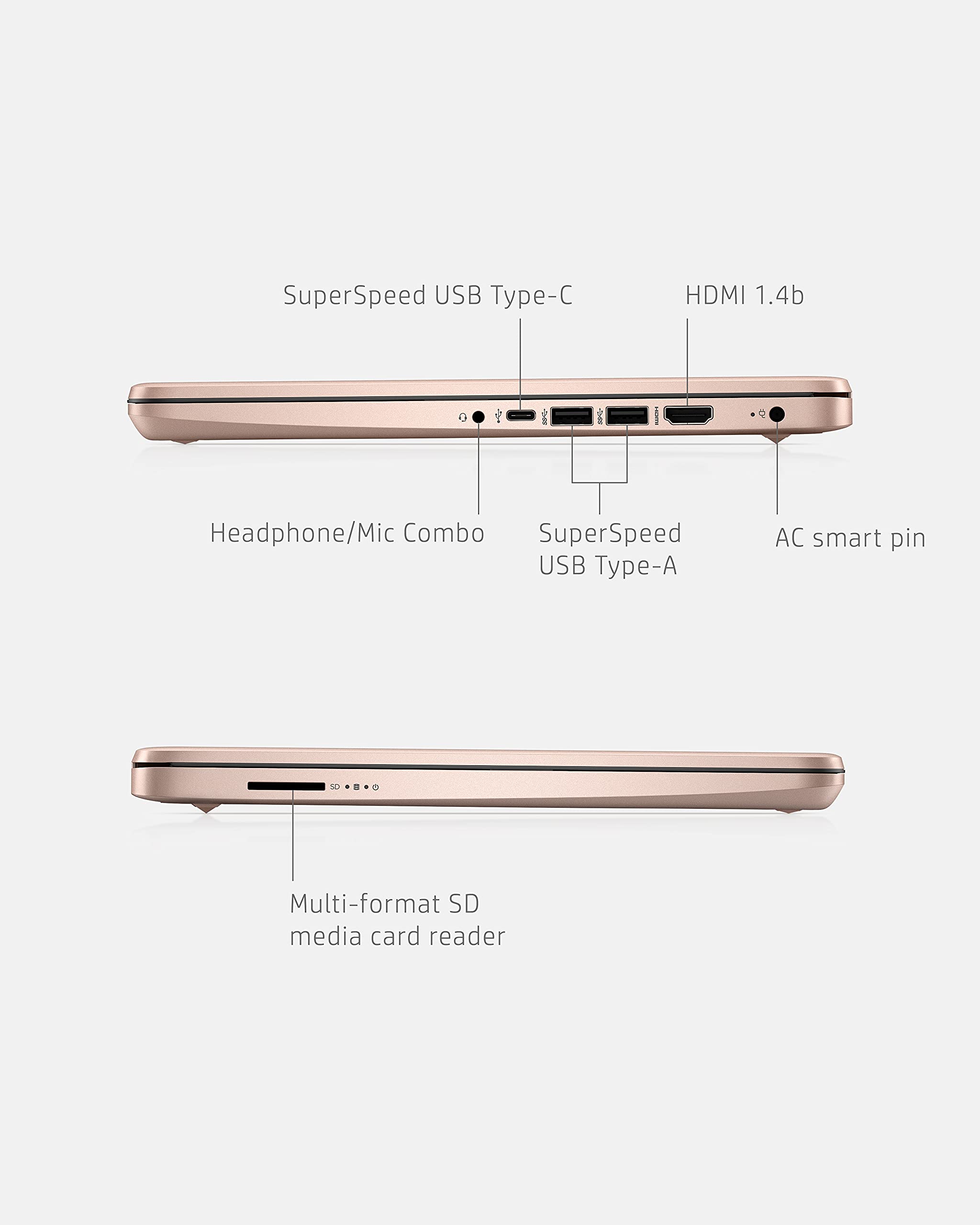 HP 14 Laptop, Intel Celeron N4020, 4 GB RAM, 64 GB Storage, 14-inch Micro-edge HD Display, Windows 10 Home, Thin & Portable, 4K Graphics, One Year of Microsoft 365 (14-dq0030nr, 2021, Pale Rose Gold)