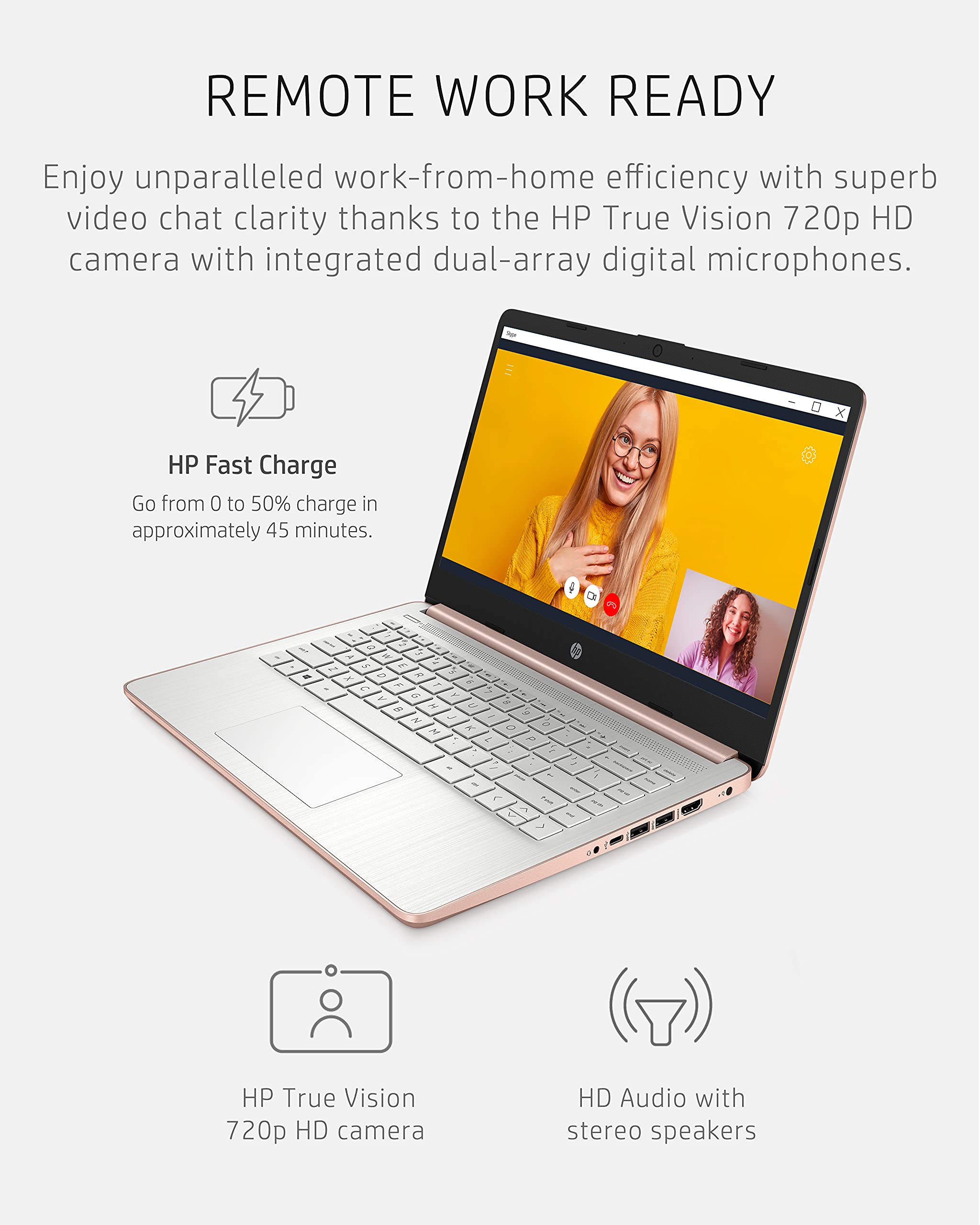 HP 14 Laptop, Intel Celeron N4020, 4 GB RAM, 64 GB Storage, 14-inch Micro-edge HD Display, Windows 10 Home, Thin & Portable, 4K Graphics, One Year of Microsoft 365 (14-dq0030nr, 2021, Pale Rose Gold)