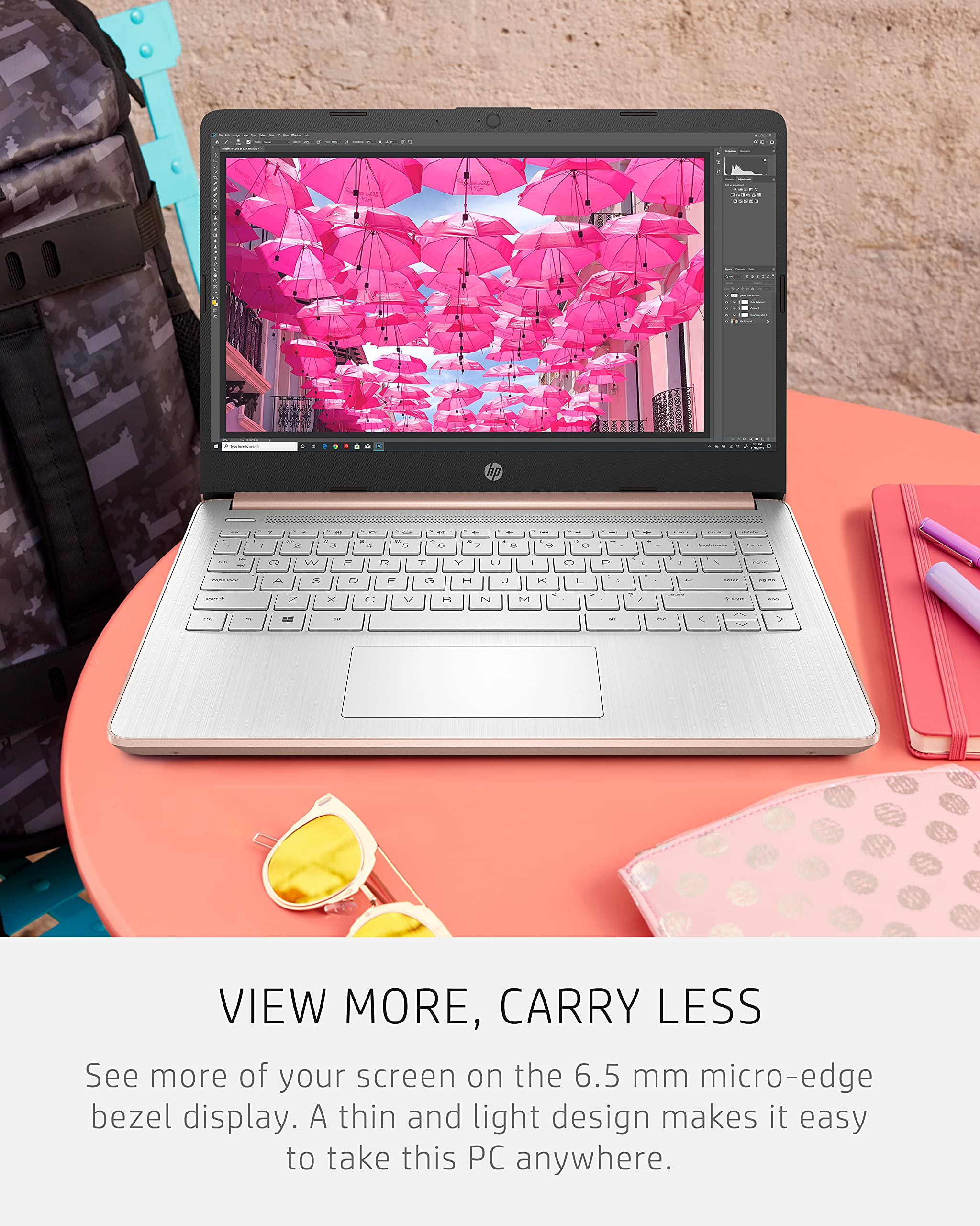 HP 14 Laptop, Intel Celeron N4020, 4 GB RAM, 64 GB Storage, 14-inch Micro-edge HD Display, Windows 10 Home, Thin & Portable, 4K Graphics, One Year of Microsoft 365 (14-dq0030nr, 2021, Pale Rose Gold)