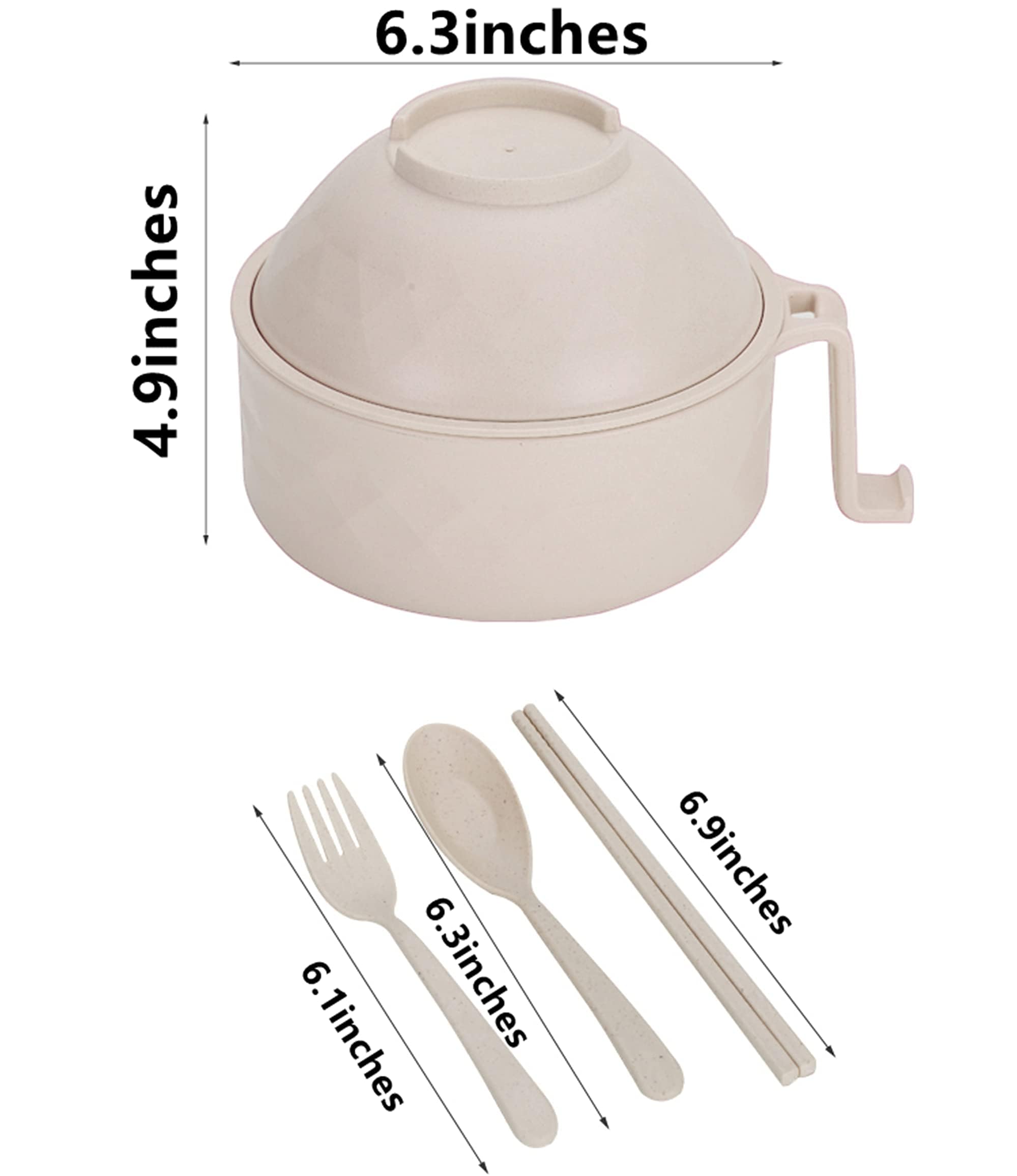 Ramen Cooker Ramen Bowl Set with Chopsticks Microwave Noodle College Dorm Room Essentials for Girls for Boys Apartment -White