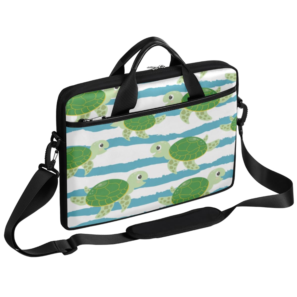 Cartoon Turtle Stripe Laptop Computer Bag Waterproof Shoulder Messenger Bag 13-15 inch Durable Laptop Tote Bag with Shoulder Strap Handle Lightweight Crossbody Briefcase