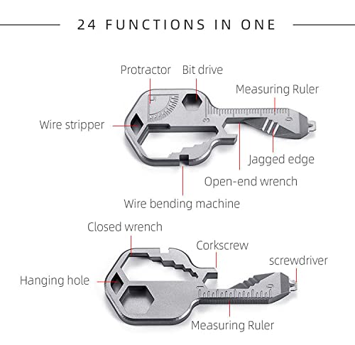 Generic, 24- in-1 Key Shaped Pocket Tool, multitool key with key chain, Outdoor keychain tool for Drill Drive, Screwdriver, file, Wrench, Ruler, Bottle Opener,Wrench, Stripping, etc(Gold)
