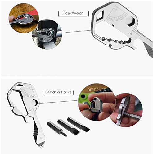 Generic, 24- in-1 Key Shaped Pocket Tool, multitool key with key chain, Outdoor keychain tool for Drill Drive, Screwdriver, file, Wrench, Ruler, Bottle Opener,Wrench, Stripping, etc(Gold)