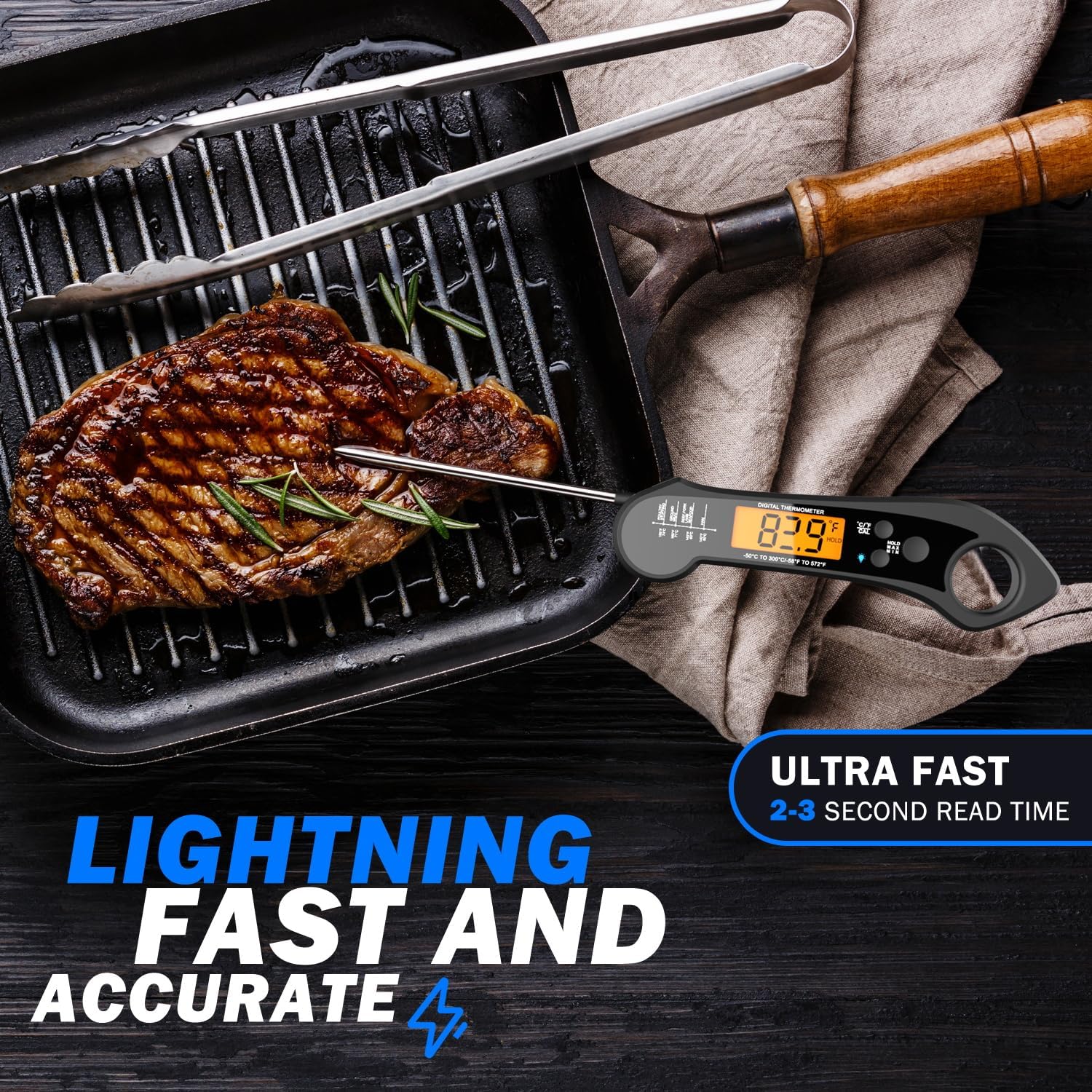 NIUTA Intelligent Fast Instant Read Meat Thermometer Best Waterproof Ultra Fast Thermometer with Backlight & Calibration. Digital Food Probe Kitchen, for Grill and Cooking.Outdoor Grilling BBQ!-Red