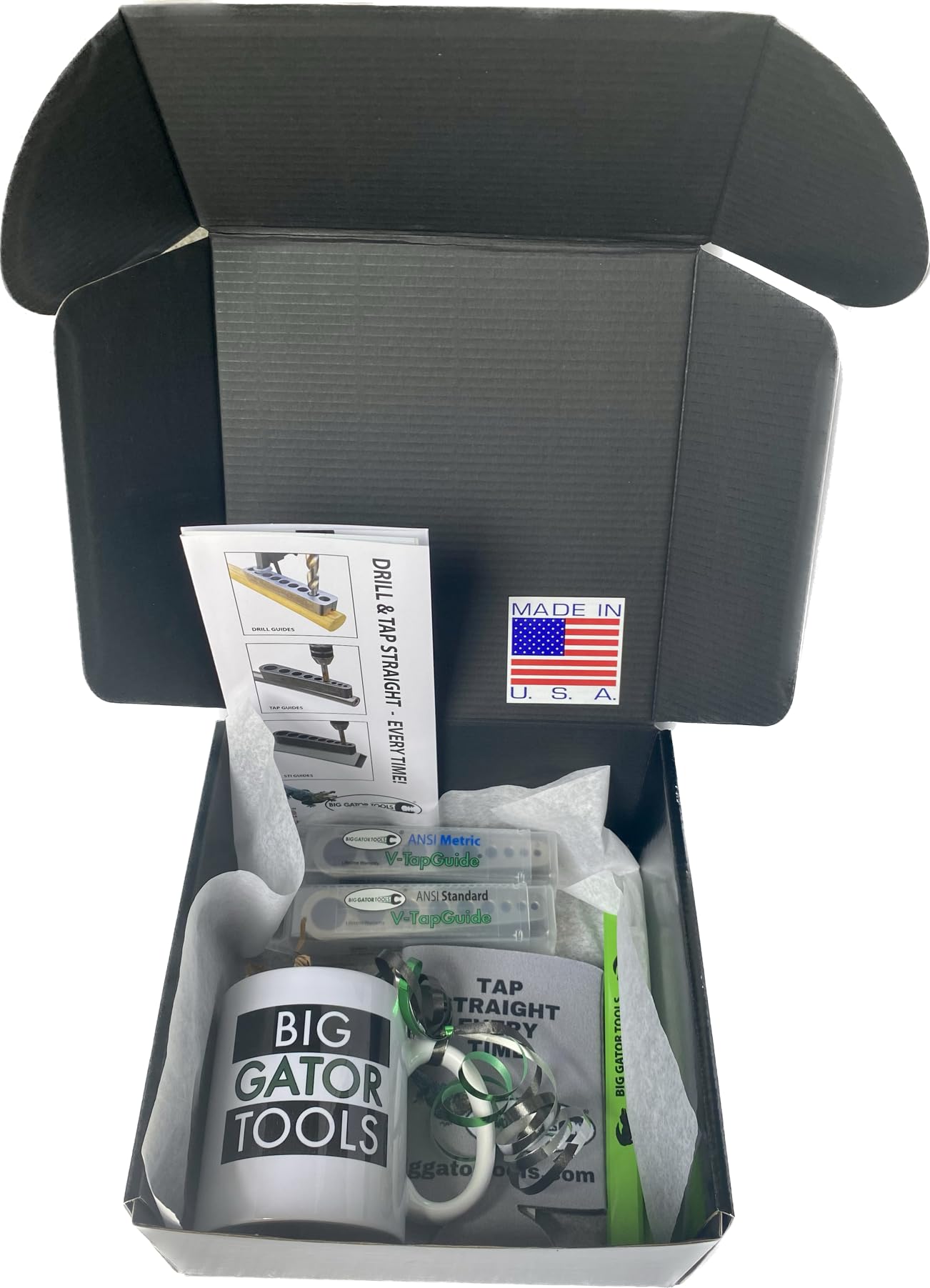 Tap Gift Set- 2 tools, 2 carpenter pencils, mug, can cooler, stickers + more-10 piece assortment - Fun gift for men or women - birthday anniversary holiday Christmas get well Big Gator drill + tap