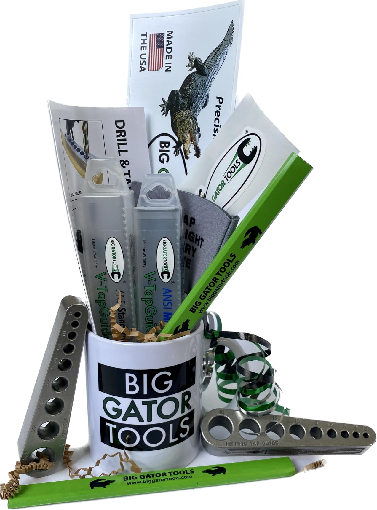 Tap Gift Set- 2 tools, 2 carpenter pencils, mug, can cooler, stickers + more-10 piece assortment - Fun gift for men or women - birthday anniversary holiday Christmas get well Big Gator drill + tap