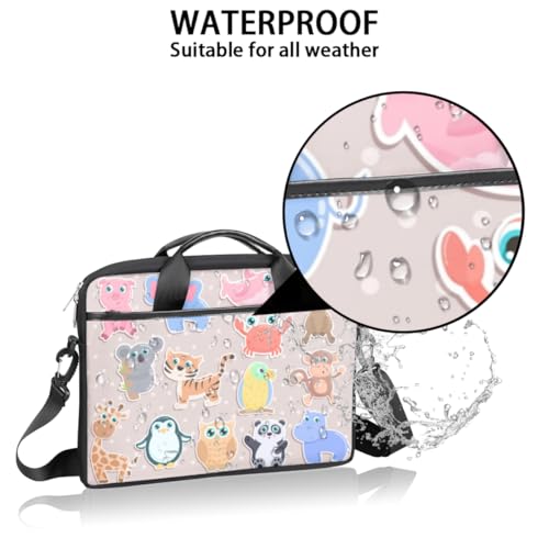 Cute Cartoon Animals Laptop Computer Bag Waterproof Shoulder Messenger Bag 13-15 inch Durable Laptop Tote Bag with Shoulder Strap Handle Lightweight Crossbody Briefcase