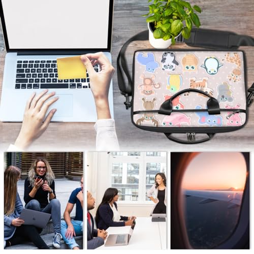Cute Cartoon Animals Laptop Computer Bag Waterproof Shoulder Messenger Bag 13-15 inch Durable Laptop Tote Bag with Shoulder Strap Handle Lightweight Crossbody Briefcase