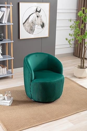 INMOZATA Swivel Chair,Velvet Fabric Barrel Chair for Small Space,Modern Accent Chairs for Living Room,Green