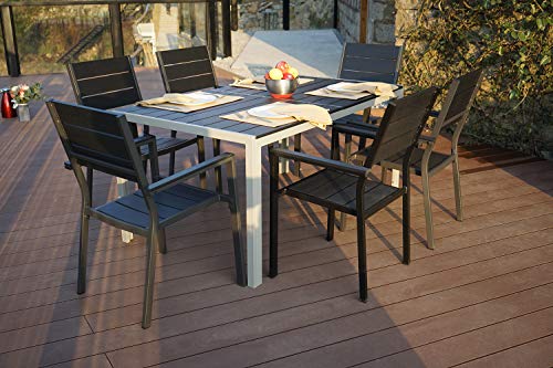 Kozyard Coolmen Outdoor Patio Indoor Dining Table Rectangle 35.6'x58.9' and Wood Like Laminate Table Top for 6 Person Porch Deck Garden (Grey)