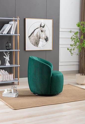 INMOZATA Swivel Chair,Velvet Fabric Barrel Chair for Small Space,Modern Accent Chairs for Living Room,Green