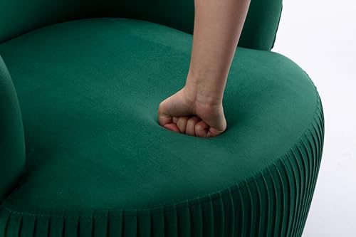 INMOZATA Swivel Chair,Velvet Fabric Barrel Chair for Small Space,Modern Accent Chairs for Living Room,Green