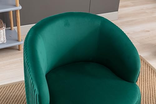 INMOZATA Swivel Chair,Velvet Fabric Barrel Chair for Small Space,Modern Accent Chairs for Living Room,Green
