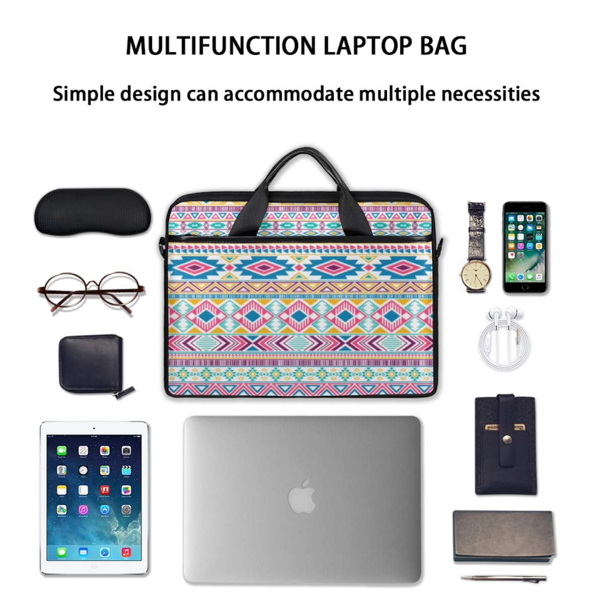 Aztec Graphic Laptop Computer Bag Waterproof Shoulder Messenger Bag 13-15 inch Durable Laptop Tote Bag with Shoulder Strap Handle Lightweight Crossbody Briefcase
