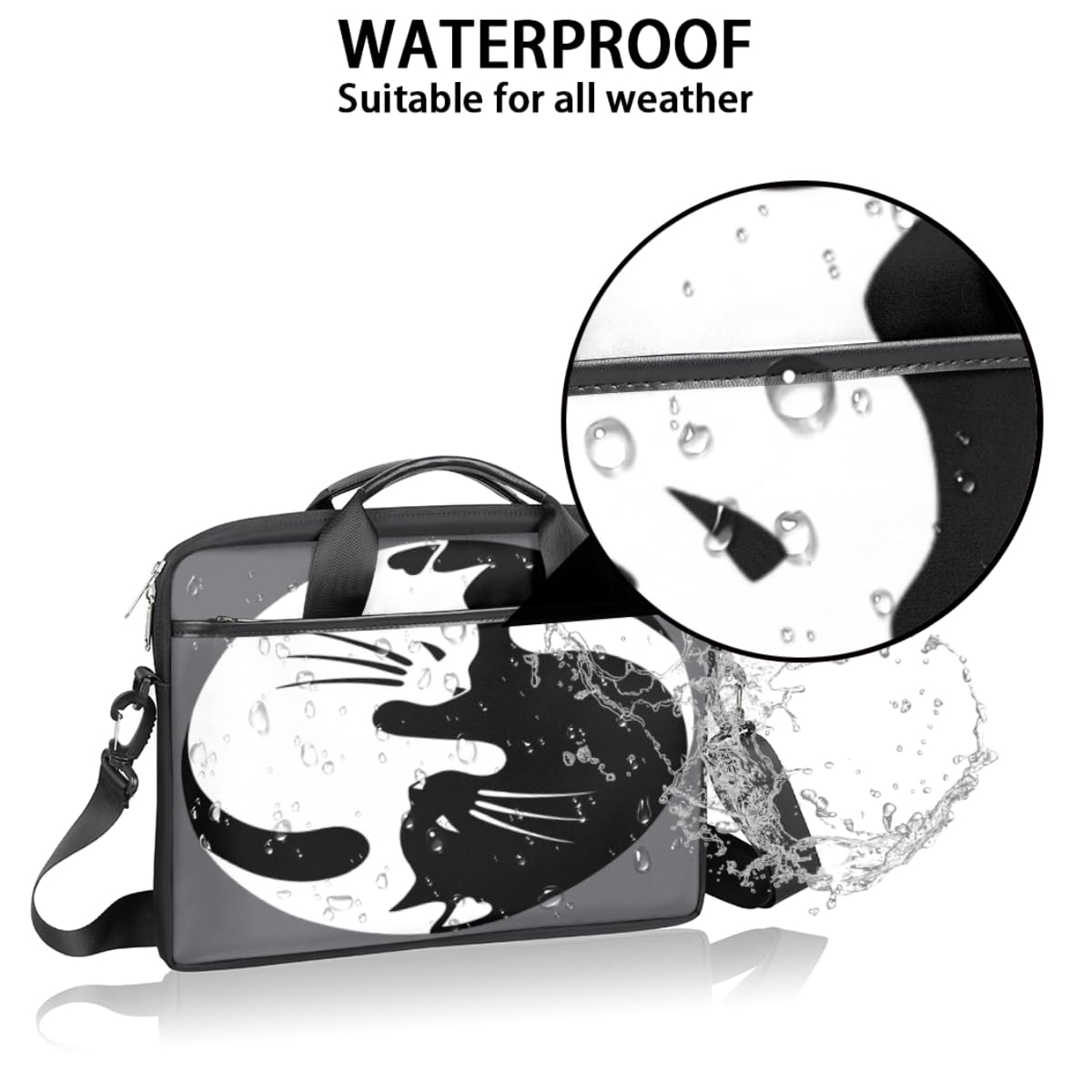 Black White Cat Laptop Computer Bag Waterproof Shoulder Messenger Bag 13-15 inch Durable Laptop Tote Bag with Shoulder Strap Handle Lightweight Crossbody Briefcase