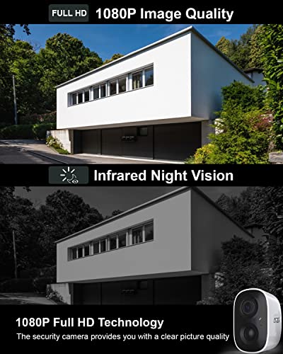 Security Camera Outdoor, Wireless Rechargeable Battery Powered 1080P HD WiFi IP Home Surveillance Cameras, Indoor Smart Cam w/ Night Vision/PIR Motion Detection Sensor/Siren Alarm/SD Slot/2-Way Audio