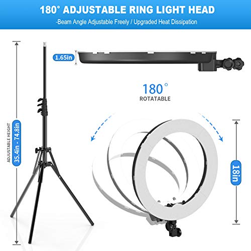 Ring Light with Stand and Phone Holder, IVISII 18 inch Ring Light,55W 5500K LED Ring Light for Live Stream/Makeup/YouTube Video, Dimmable LED Beauty Selfie Ring Light for TikTok Photography