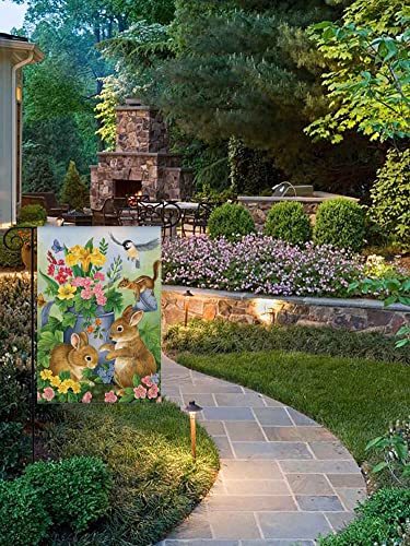 YaoChong Welcome Spring Cute Bunny Garden Flag Vertical Double Sided,Happy Easter Rabbit Bird Burlap Spring Small Garden Flag Farmhouse yard Outdoor Décor 12.5 x 18 Inch