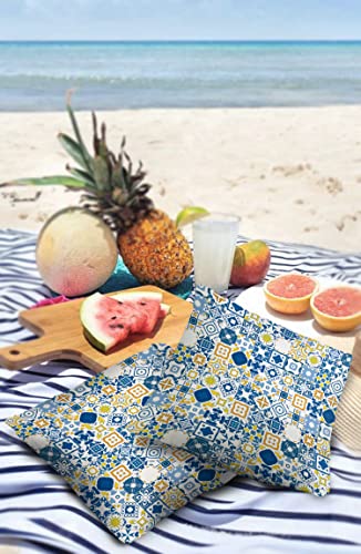 Pillow Covers 20x20in Waterproof Throw Pillows for Couch, Blue Mosaic Throw Pillow Covers, Pack of 2 Decorative Pillows Cushion Case for Bed Sofa, Outdoor Pillows for Patio Furniture
