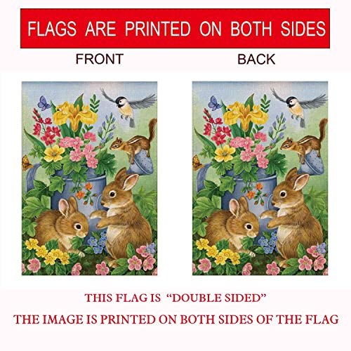 YaoChong Welcome Spring Cute Bunny Garden Flag Vertical Double Sided,Happy Easter Rabbit Bird Burlap Spring Small Garden Flag Farmhouse yard Outdoor Décor 12.5 x 18 Inch