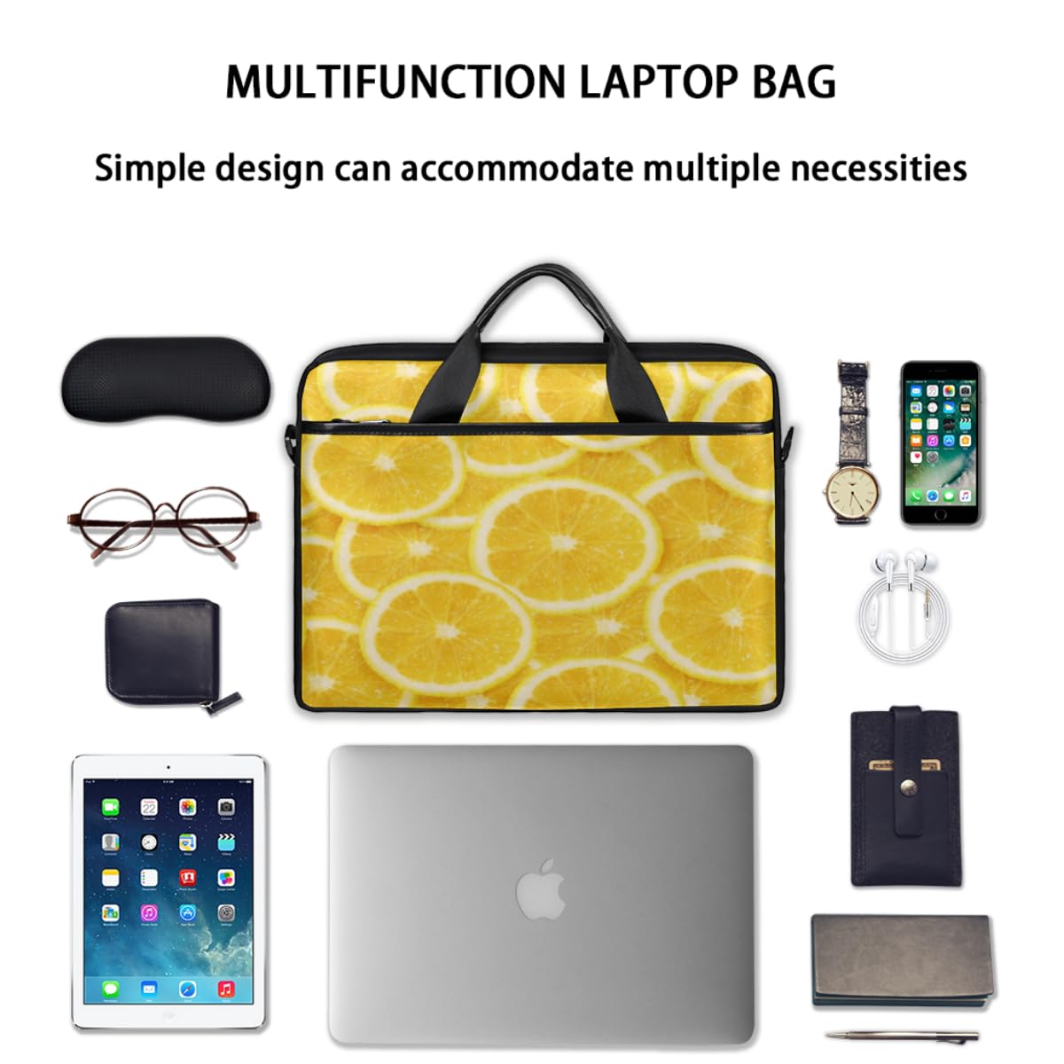 Lemon Fruit Laptop Computer Bag Waterproof Shoulder Messenger Bag 13-15 inch Durable Laptop Tote Bag with Shoulder Strap Handle Lightweight Crossbody Briefcase