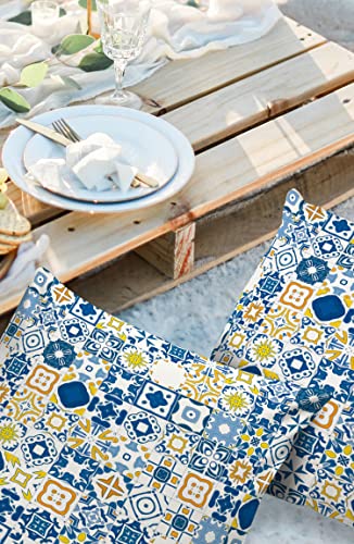 Pillow Covers 20x20in Waterproof Throw Pillows for Couch, Blue Mosaic Throw Pillow Covers, Pack of 2 Decorative Pillows Cushion Case for Bed Sofa, Outdoor Pillows for Patio Furniture