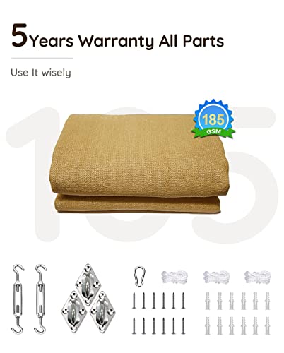 Quictent 12x12x12ft Fire-Retardant Sun Shade Sail Triangle 185G HDPE Canopy with Hardware Kit 98% UV Block for Outdoor Patio Garden (Sand)