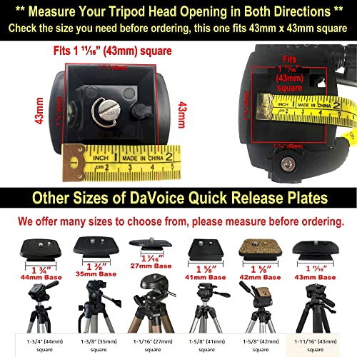 DaVoice 43mm Tripod Quick Release Plate Camera Mounting Adapter Parts Replacement for Torjim 60-Inch AX60, Endurax 66" ETR66, UBeesize 60β TR60, Zomei Q111, KingJoy, Victiv, Mactrem PT55 Tripod Mount
