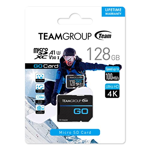 TEAMGROUP GO Card 128GB x 3 PACK Micro SDXC UHS-I U3 V30 4K for GoPro & Drone & Action Cameras High Speed Flash Memory Card with Adapter for Outdoor Sports, 4K Shooting, Nintendo-Switch TGUSDX128GU362