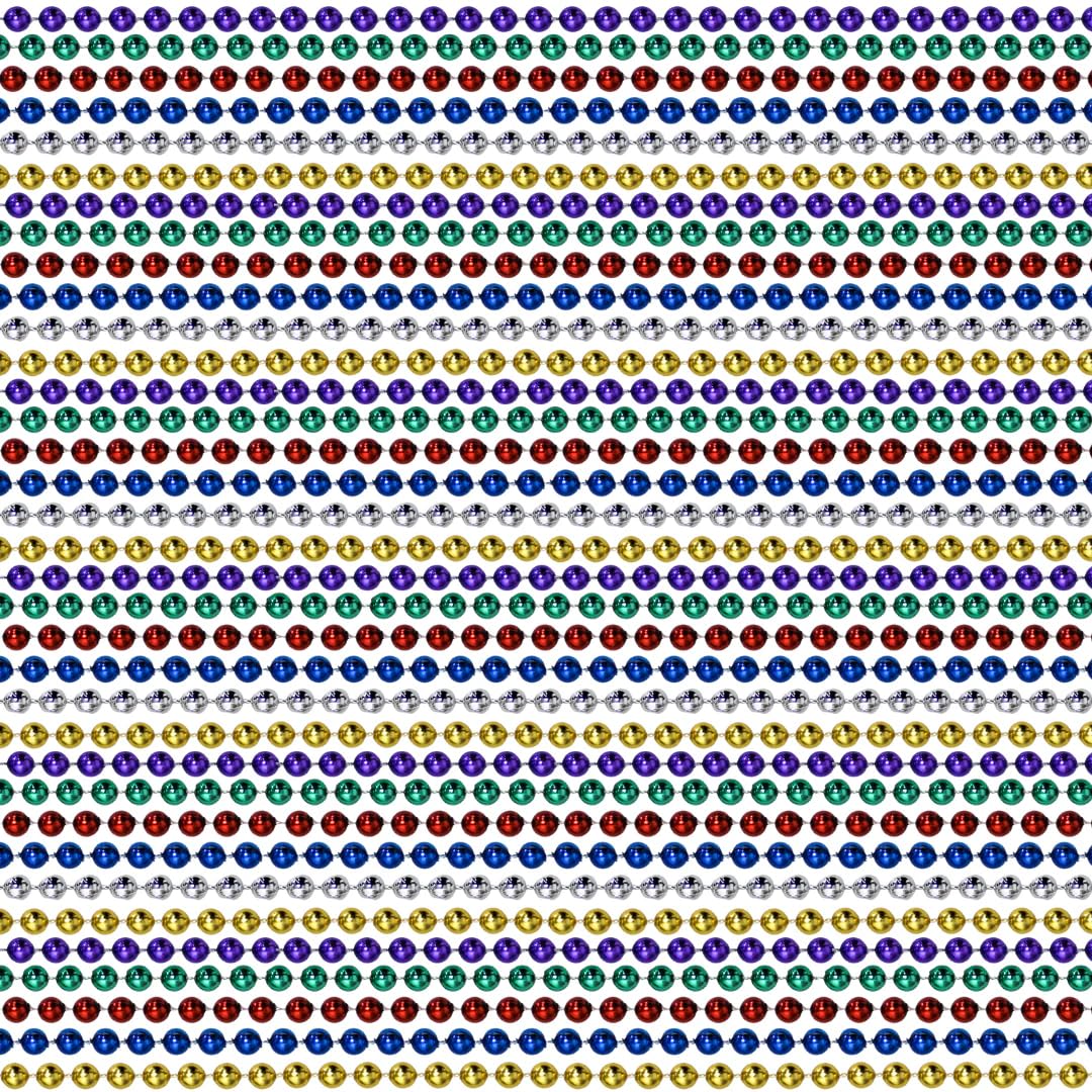 Mardi Gras Spot 6D336COL 33 Inch 07mm Round Metallic 6 Color Mardi Gras Beads - 6 Dozen (72 Necklaces)