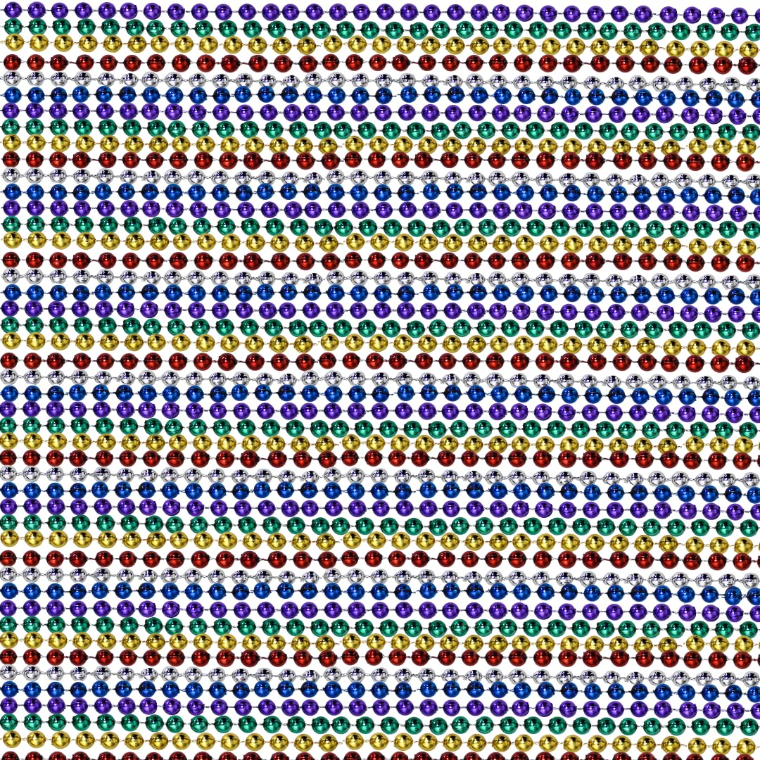 Mardi Gras Spot 6D336COL 33 Inch 07mm Round Metallic 6 Color Mardi Gras Beads - 6 Dozen (72 Necklaces)