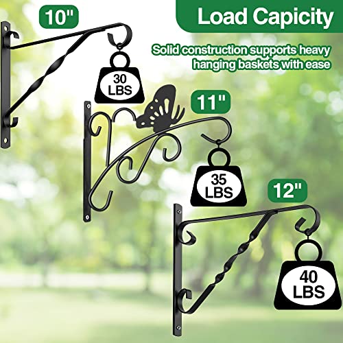 Amagabeli 2 Pack Hanging Plants Bracket 10 inch Planter Hook Hanger for Outdoor Flower Baskets Pot Bird Feeder Wind Chime Lanterns Patio Garden for Indoor Wall Fence Screw Mount Arm Black BG1571