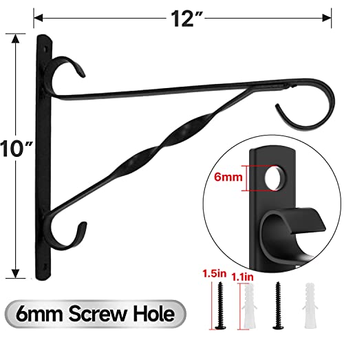 Amagabeli 2 Pack Hanging Plants Bracket 10 inch Planter Hook Hanger for Outdoor Flower Baskets Pot Bird Feeder Wind Chime Lanterns Patio Garden for Indoor Wall Fence Screw Mount Arm Black BG1571