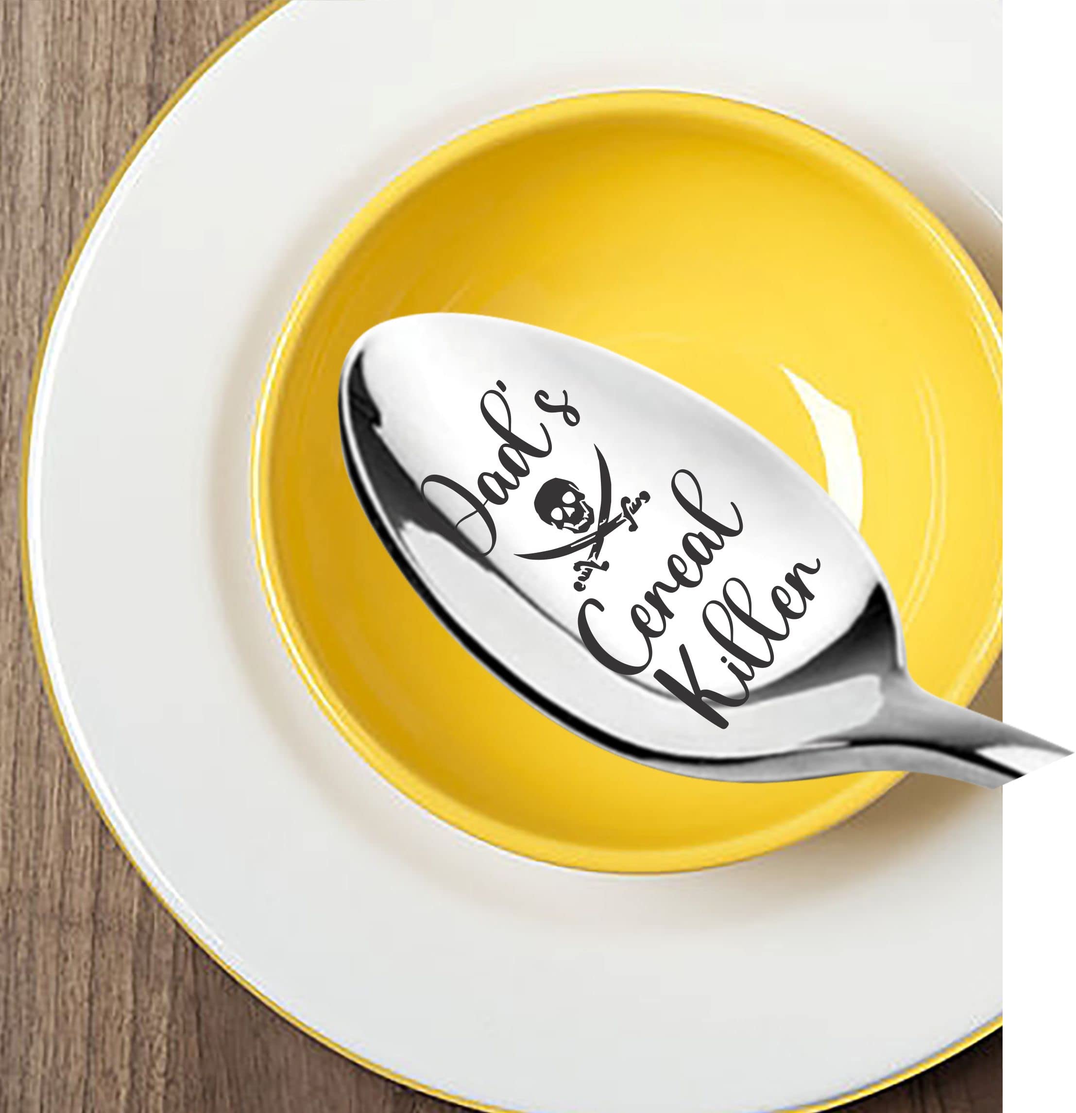 Dad's Cereal Killer Engraved Spoon Gift For Dad | Birthday | Anniversary | Christmas Stocking Stuffer | Engraved Stainless Steel 7 inches Teaspoon | Gift under $20