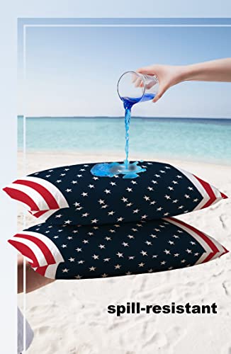 Lumbar Pillow Covers 12 x 20 Inches, 4th of July Waterproof Pillow Protector Set of 2 Throw Pillowcases, Independence Day Patriotic Star Red Line Rectangle Cushion Covers for Patio/Tent/Couch/Garden