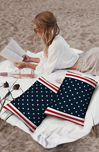 Lumbar Pillow Covers 12 x 20 Inches, 4th of July Waterproof Pillow Protector Set of 2 Throw Pillowcases, Independence Day Patriotic Star Red Line Rectangle Cushion Covers for Patio/Tent/Couch/Garden