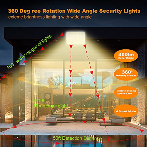 Solar Motion Outdoor Lights,Led Lights Dusk to Dawn,Solar Panels with Focusing Optical Lens Sensor Solar Security Lights, IP65 Waterproof 360 Degree Wall Lights for Garden,Patio,Deck,Indoor Lighting