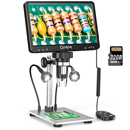Opqpq LCD Digital Microscope 1200X, 7'' Coin Microscope for Error Coin, 1080P Soldering Microscope with 12MP Camera Sensor, Microscope for Adult with 10 LED Lights, Wired Remote, Windows/mac PC View