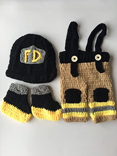 Pinbo Baby Photography Prop Crochet Knitted Firefighter Fireman Hat Pants Shoes