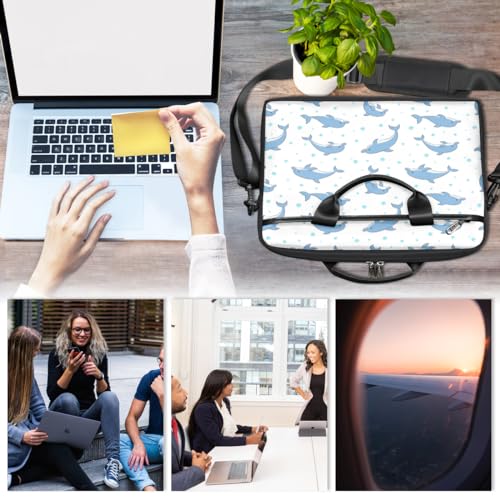 Water Dolphins Laptop Computer Bag Waterproof Shoulder Messenger Bag 13-15 inch Durable Laptop Tote Bag with Shoulder Strap Handle Lightweight Crossbody Briefcase