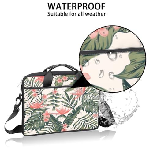 Palm Tree Flower Laptop Computer Bag Waterproof Shoulder Messenger Bag 13-15 inch Durable Laptop Tote Bag with Shoulder Strap Handle Lightweight Crossbody Briefcase