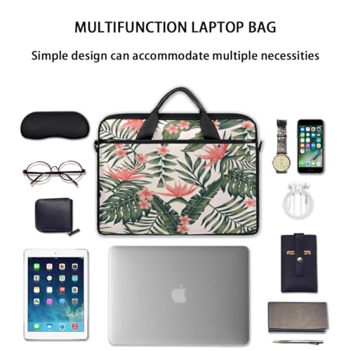 Palm Tree Flower Laptop Computer Bag Waterproof Shoulder Messenger Bag 13-15 inch Durable Laptop Tote Bag with Shoulder Strap Handle Lightweight Crossbody Briefcase