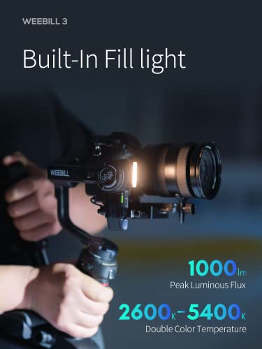 ZHIYUN Weebill 3 Combo, Gimbal Stabilizer for DSLR and Mirrorless Camera, Nikon Sony Panasonic Canon Fujifilm BMPCC 6K, Extendable Sling Grip, Wrist Rest, Fill Light & Mic Integration, PD Fast Charge