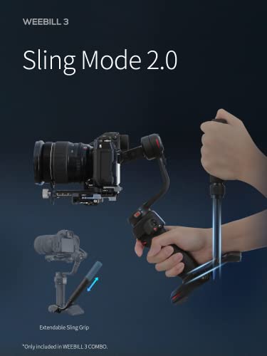 ZHIYUN Weebill 3 Combo, Gimbal Stabilizer for DSLR and Mirrorless Camera, Nikon Sony Panasonic Canon Fujifilm BMPCC 6K, Extendable Sling Grip, Wrist Rest, Fill Light & Mic Integration, PD Fast Charge