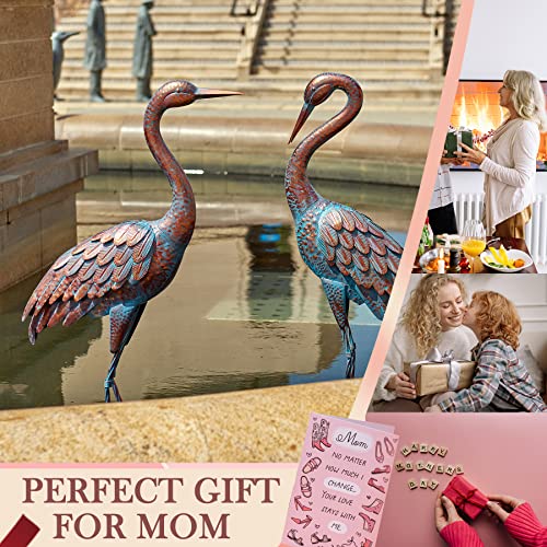 Kircust Garden Crane Statues Patina Heron Decoy, Standing Metal Crane Sculptures Bird Yard Art for Outdoor Decor, Set of 2