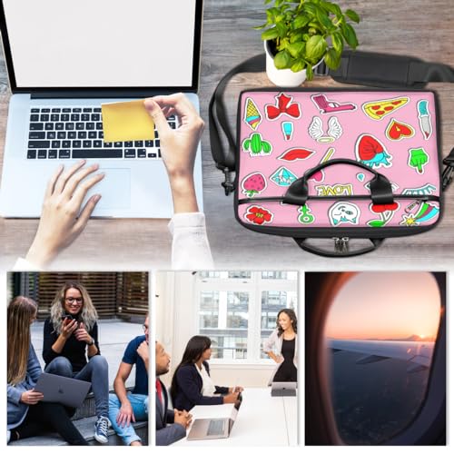 Strawberry Cat Laptop Computer Bag Waterproof Shoulder Messenger Bag 13-15 inch Durable Laptop Tote Bag with Shoulder Strap Handle Lightweight Crossbody Briefcase